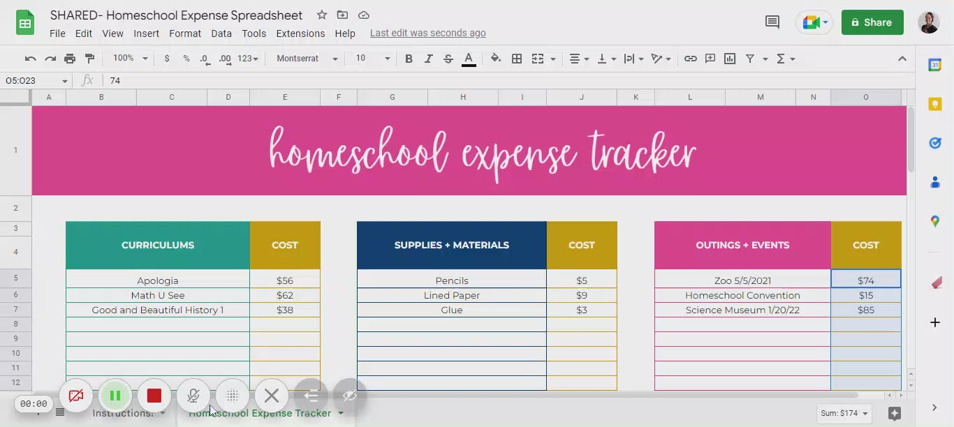 Homeschool Expenses Digital Tracker (Light Theme) – Embracing ...